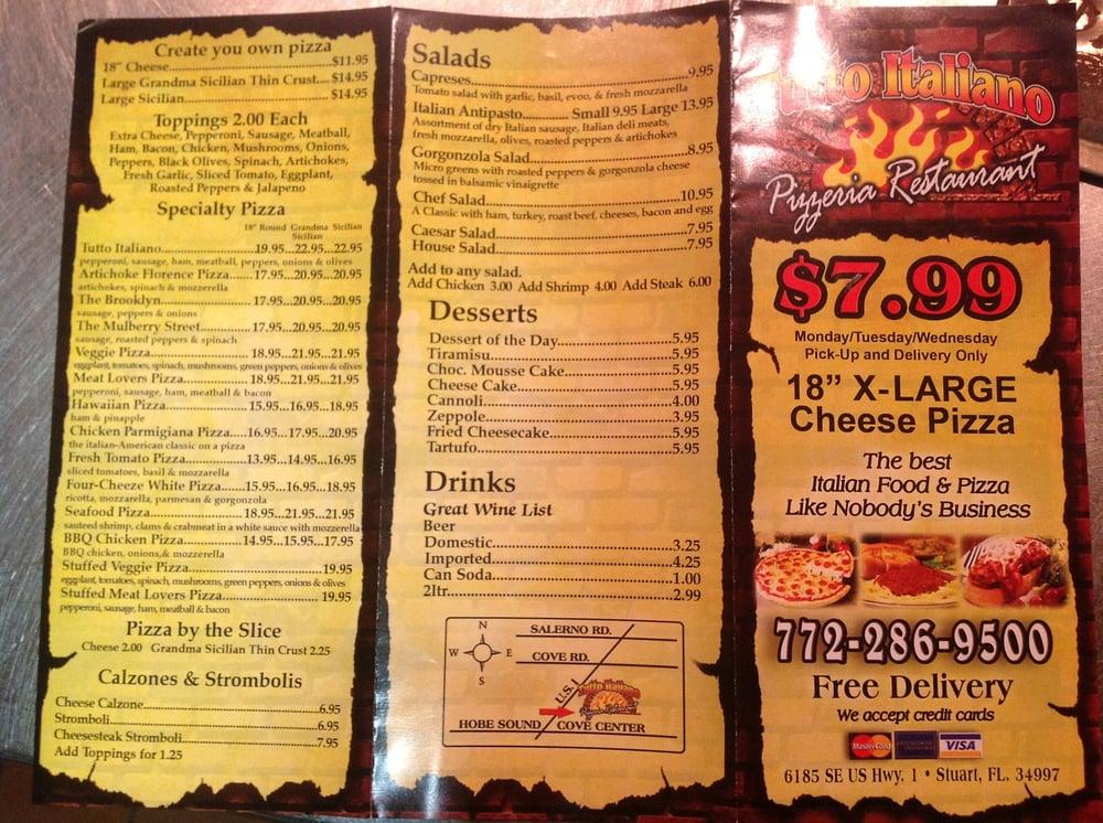 Menu at Tutto Italiano pizzeria, Stuart