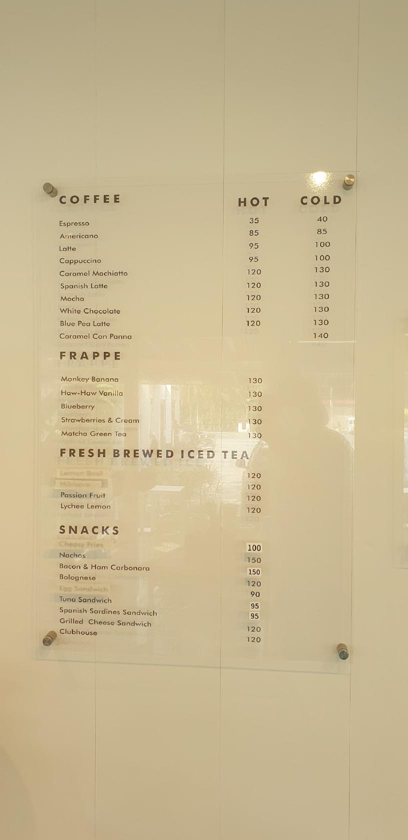 Menu at Upland Kafé restaurant, Silang