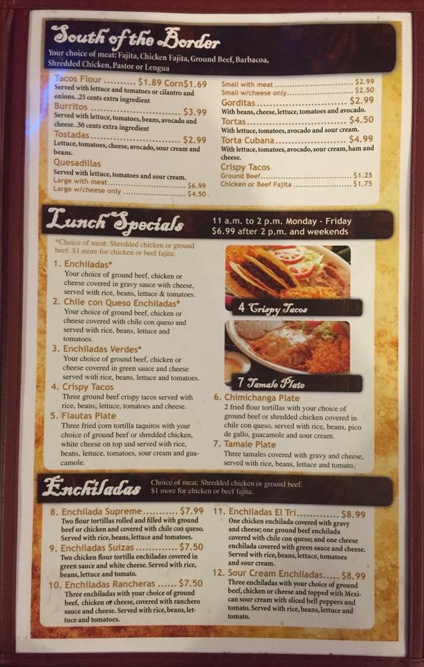 Menu at Valle's Mexican Restaurant, Waco
