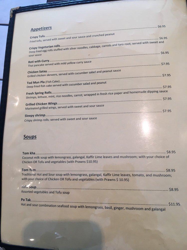 Menu at Vanda Thai restaurant, Walnut Creek