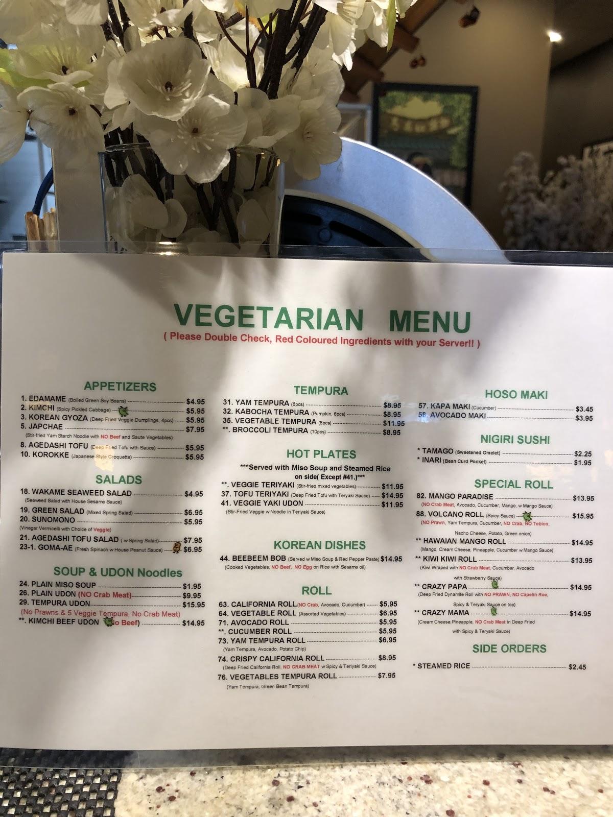Menu at Zenbu restaurant, Airdrie