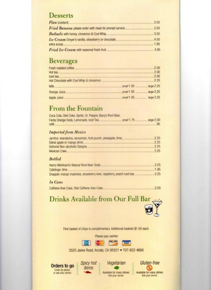 Menu at Fiesta Grill & Cantina restaurant, Arcata, Janes Rd