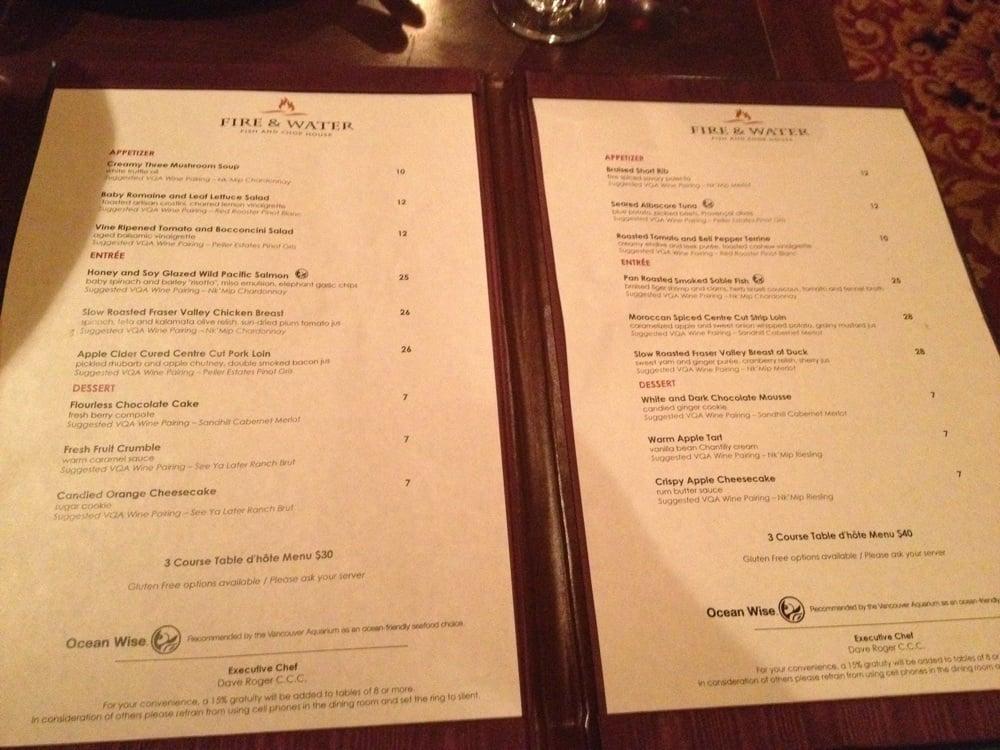Menu at Fire & Water Restaurant, Victoria