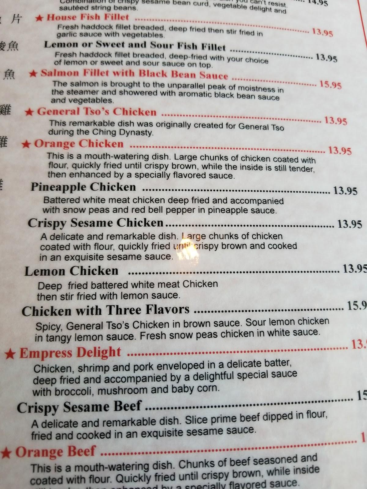 Menu at Imperial China Chinese Restaurant, South Portland