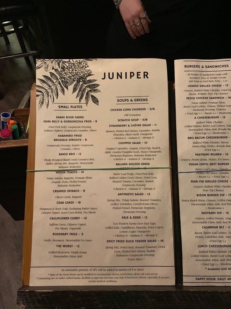 Menu at Juniper pub & bar, Boise