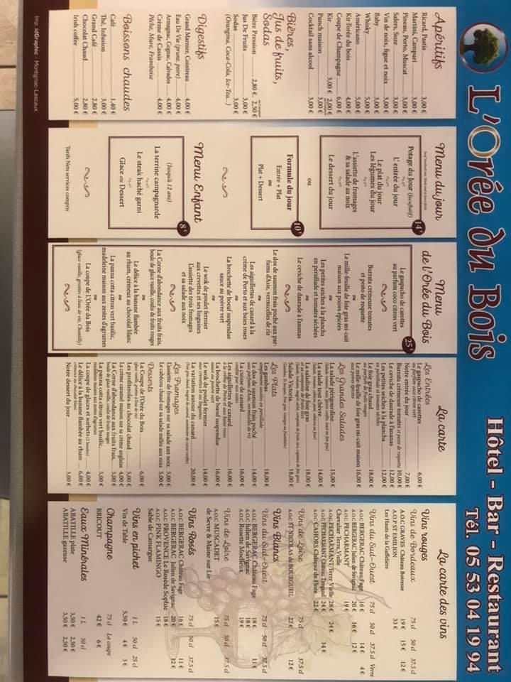 Menu au L'Orée Du Bois pub et bar, Thenon