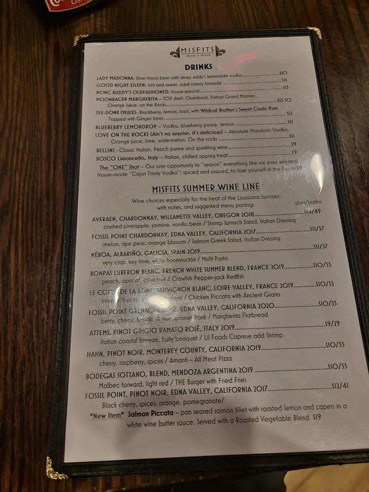 Menu at Misfits Dine & Drink pub & bar, Broussard