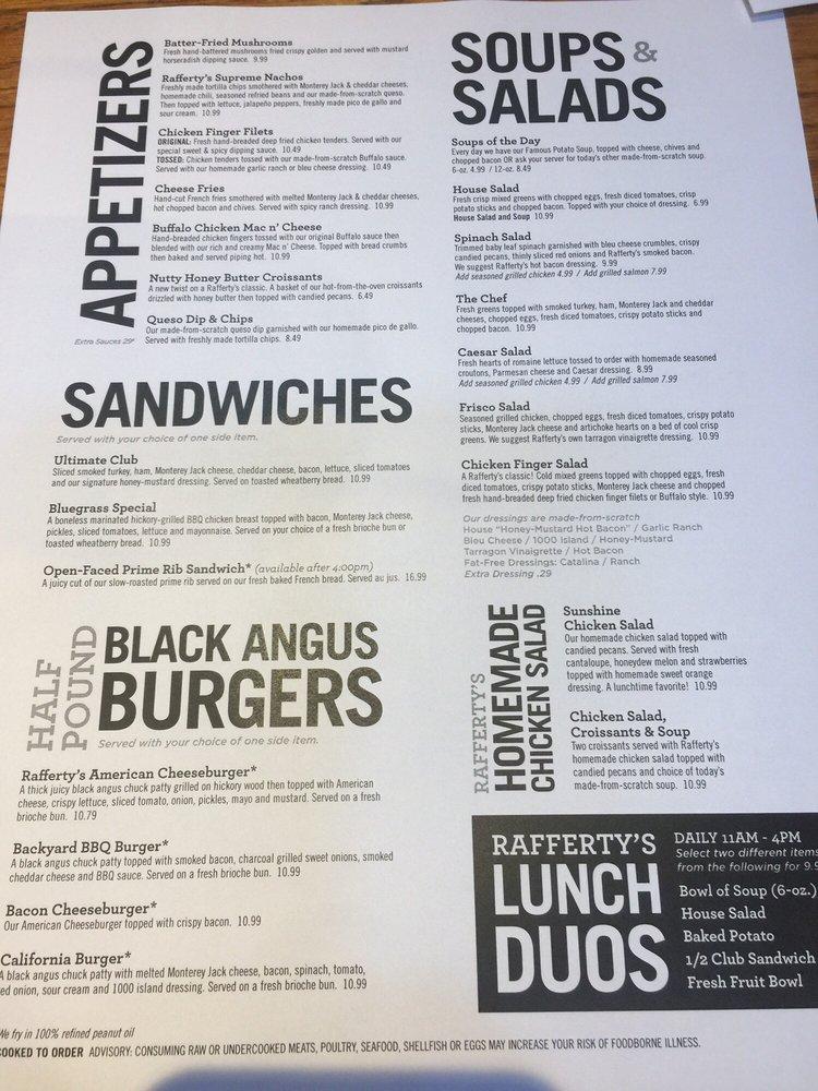 Menu at Rafferty's of Clarksville restaurant, Clarksville