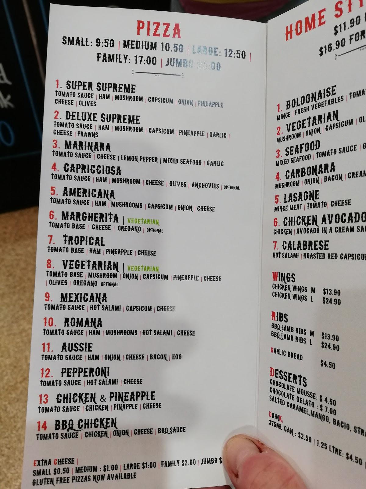 Menu at Razz's Pizza House pizzeria, Pakenham