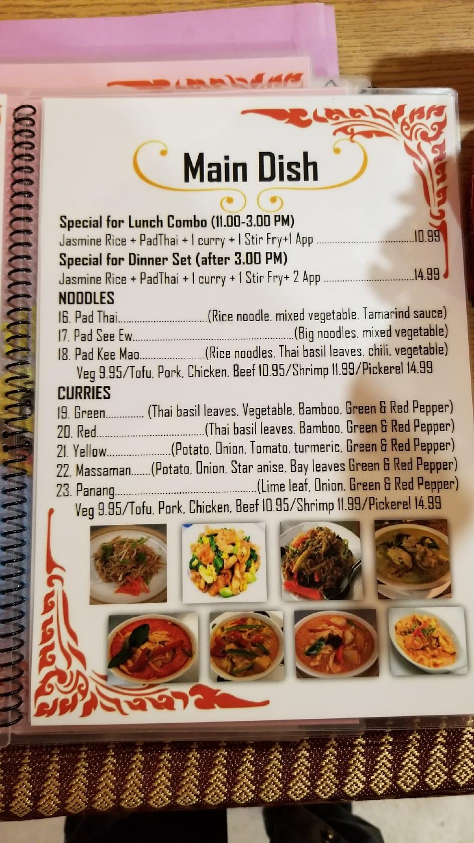 Menu at Smile Thai Restaurant, Winnipeg, Main St