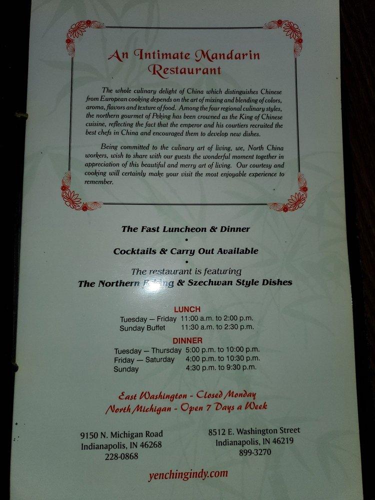 Menu at Yen Ching Restaurant, Indianapolis, E Washington St
