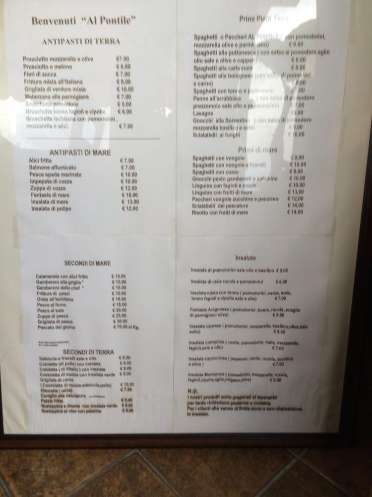 Menu at Al Pontile restaurant, Ischia