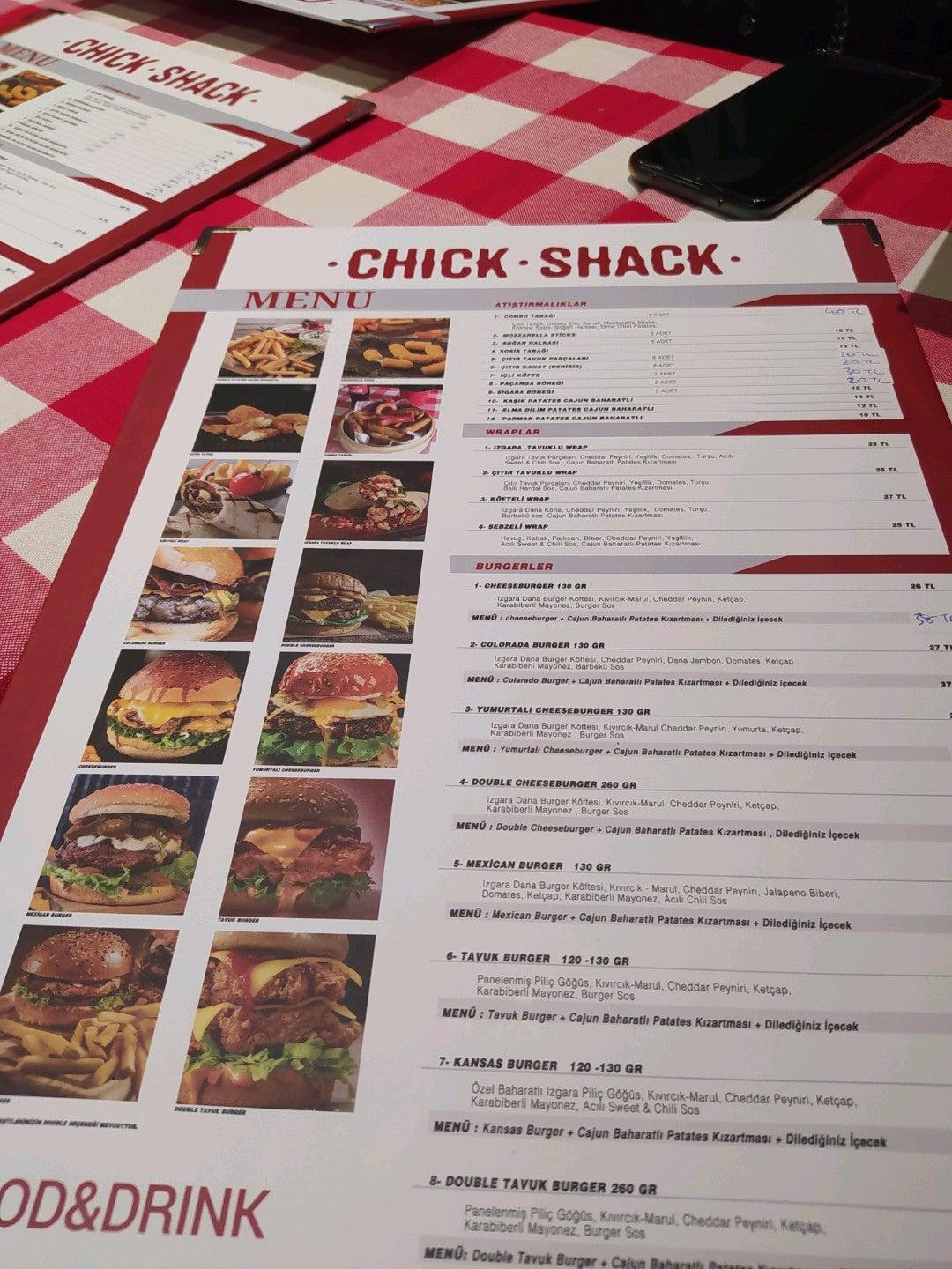 Menu at Chick Shack Çengelköy, Istanbul