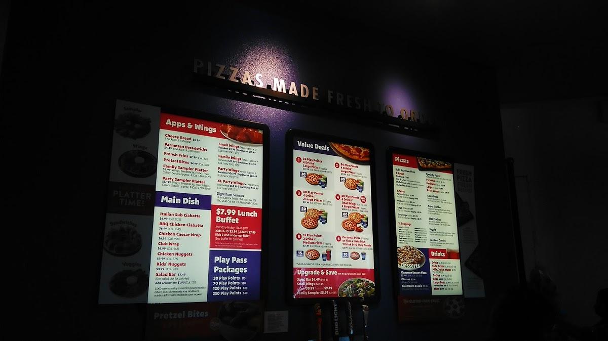 Carta de pizzería Chuck E. Cheese, Burbank
