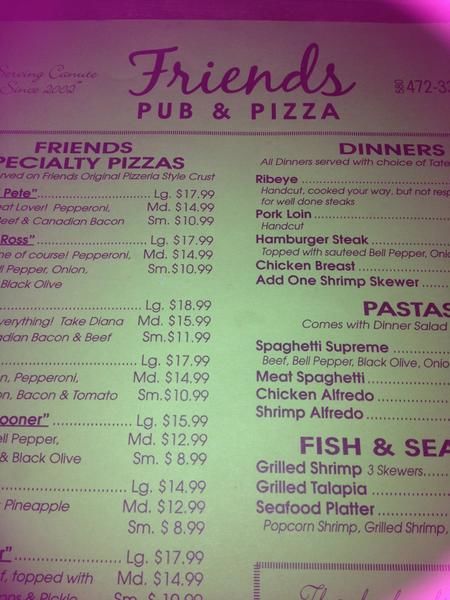 Menu at Friends Pub & Pizza, Canute, 215 S Main St