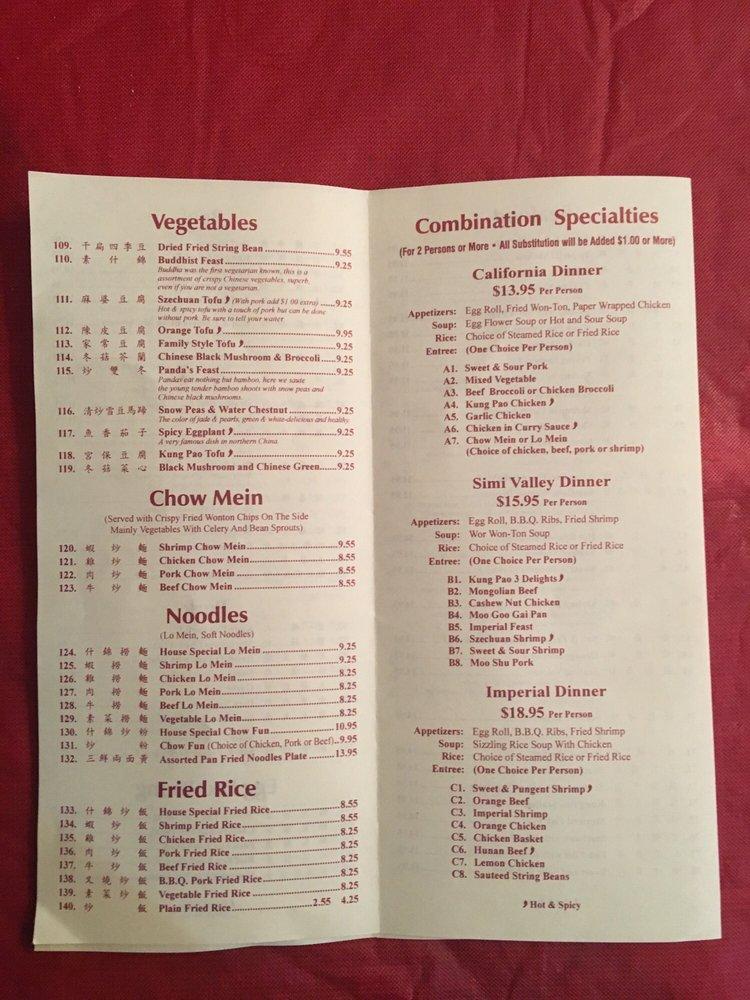 Menu at Imperial Chinese Restaurant, Simi Valley
