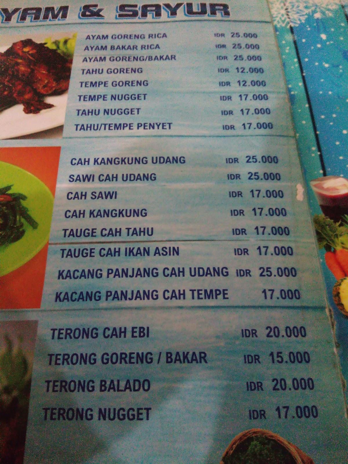 Menu at Kedai Laut Seafood Mayjend Sutoyo restaurant, Balikpapan