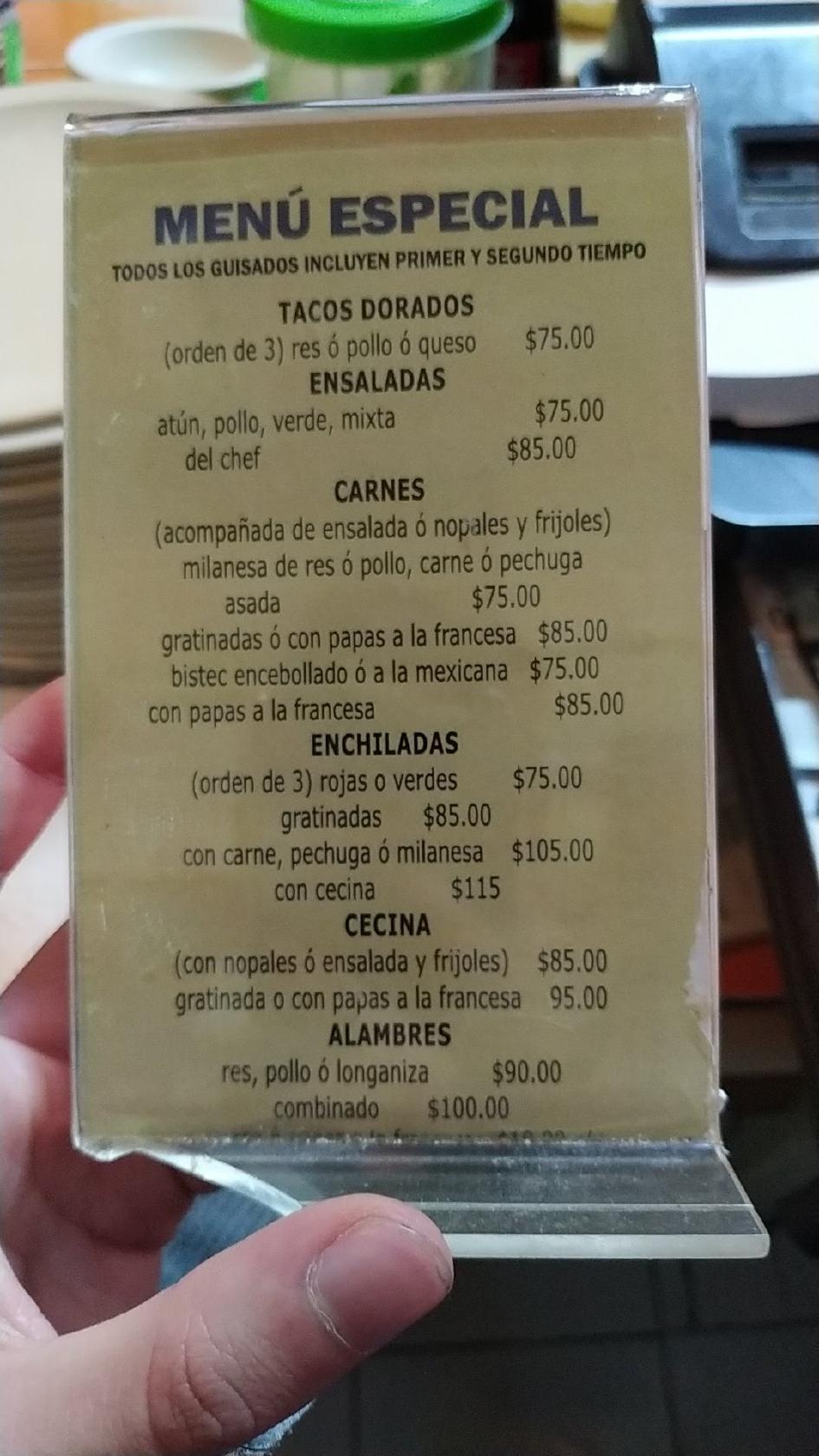 Menu at "LOS POBLANOS" restaurant, Mexico City