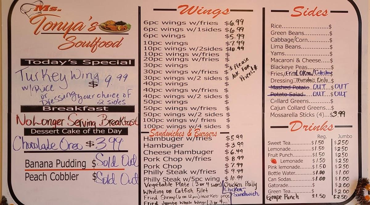 Carta del restaurante Ms. Tonya’s Soul Food, Covington