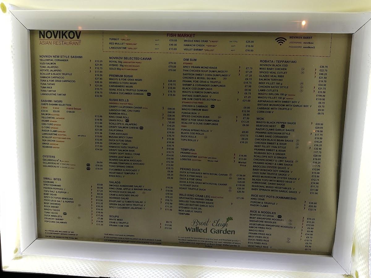 Menu at Novikov Restaurant & Bar, London, 50A Berkeley St