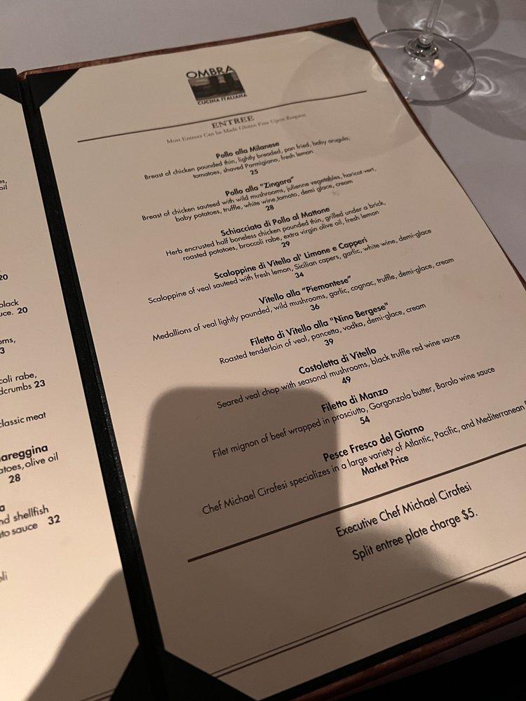 Menu at Ombra Cucina Italiana restaurant, Hilton Head Island