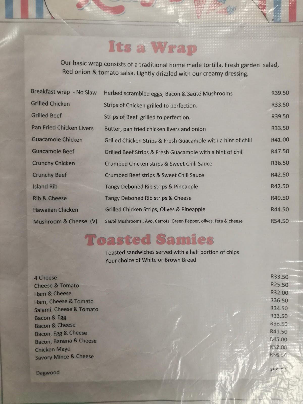Menu at Roxy's Diner & Ice Cream Parlour restaurant, Welkom