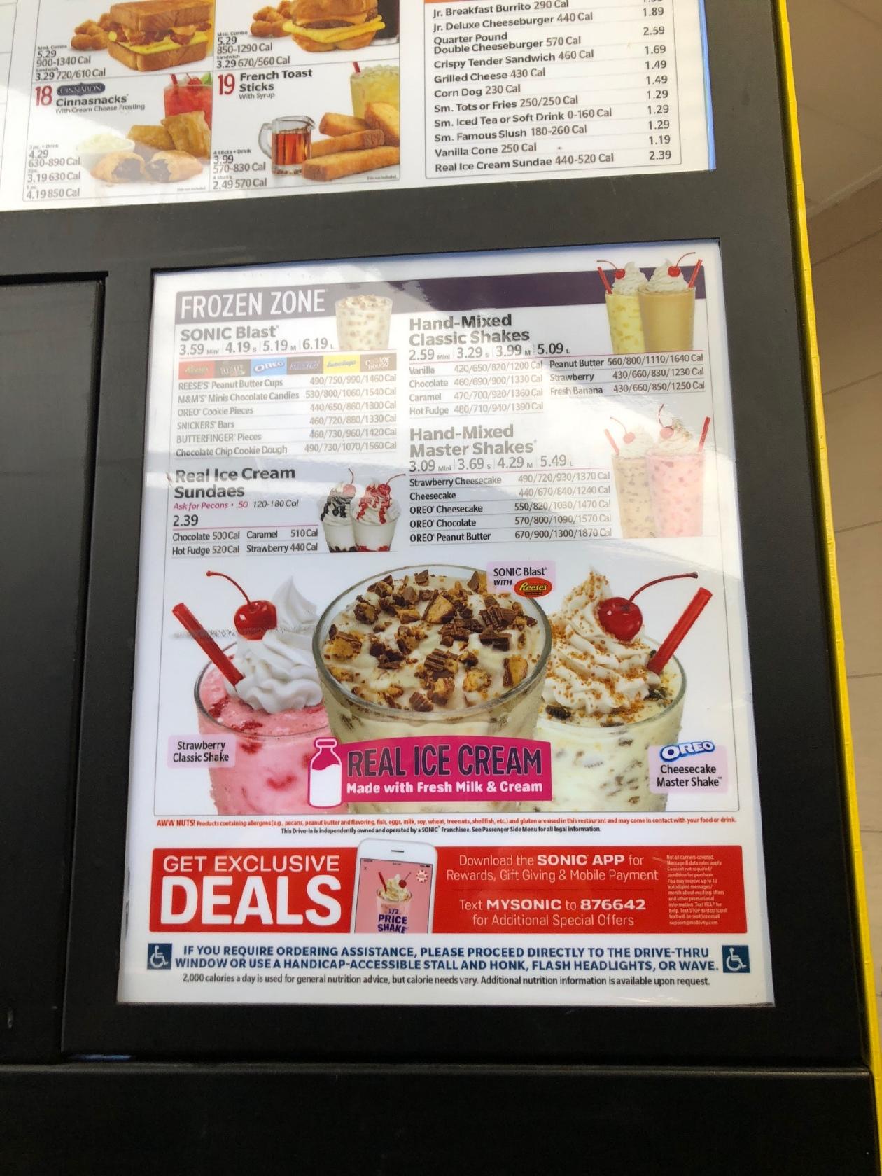Menu at Sonic Drive-In fast food, Buda, b FM 967
