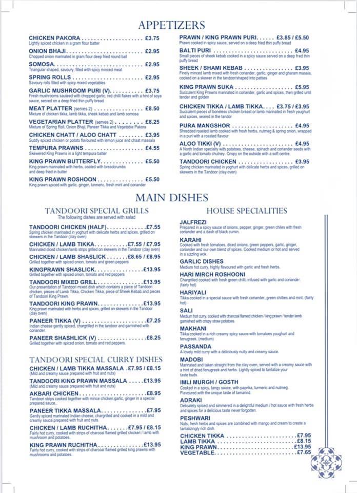 Menu at Taste Of India restaurant, Holt, 31 Bull St