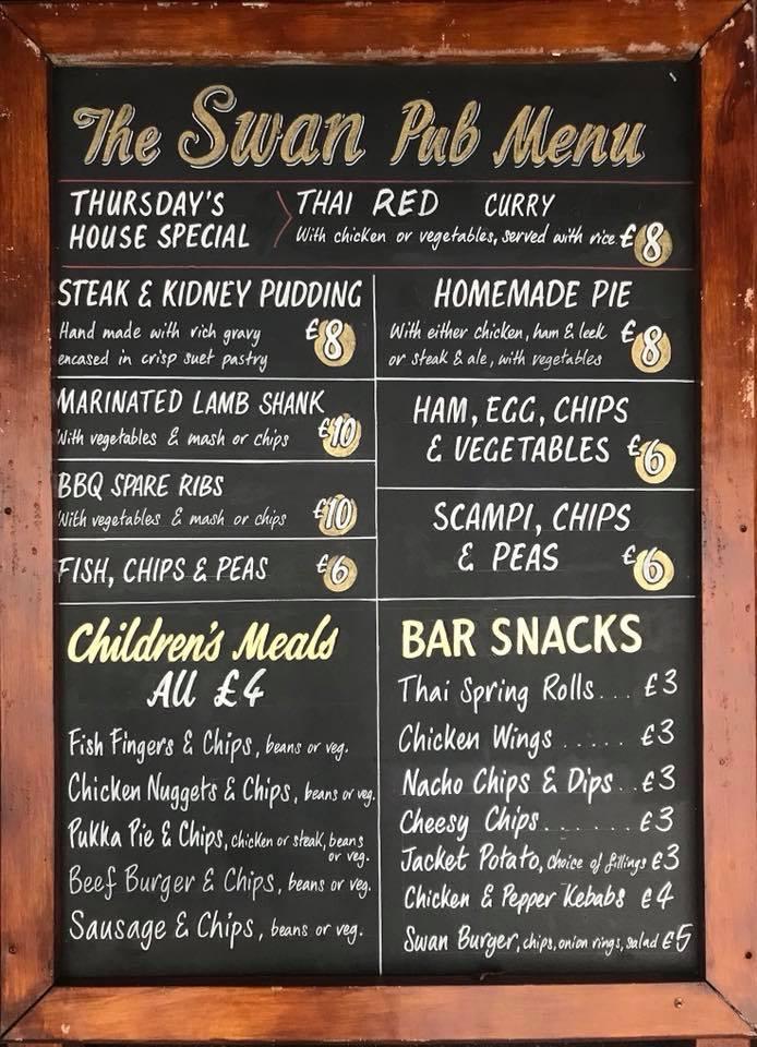 Carta del pub y bar The Swan Inn Horndon On The Hill, Horndon on the Hill