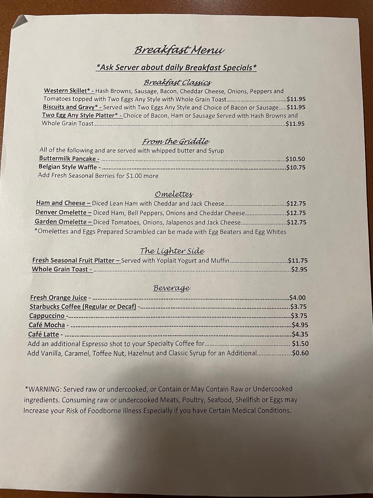 Menu at Twig's Cafe at DoubleTree Hotel By Hilton, Sacramento, Point W Way