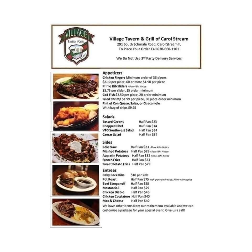 Menu at The Village Tavern & Grill of Carol Stream pub & bar, Carol Stream