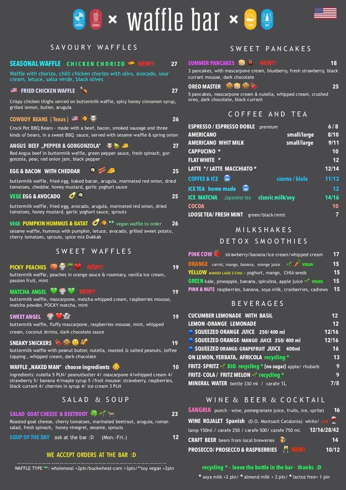 Menu at Waffle Bar, Warsaw, Akademicka 1