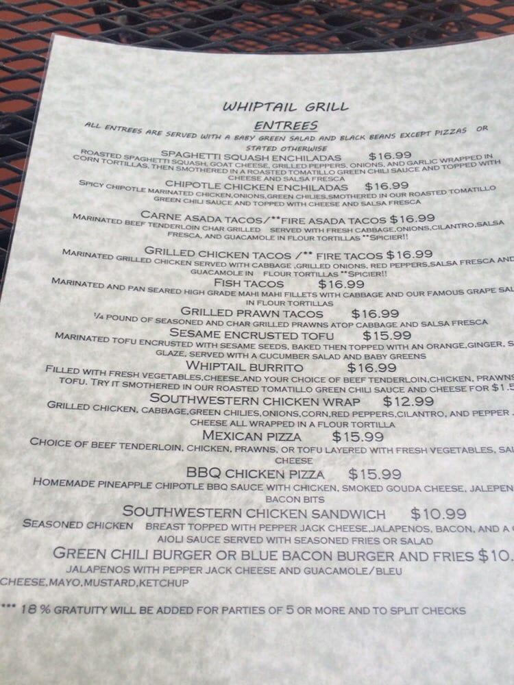 Menu at Whiptail Grill restaurant, Springdale
