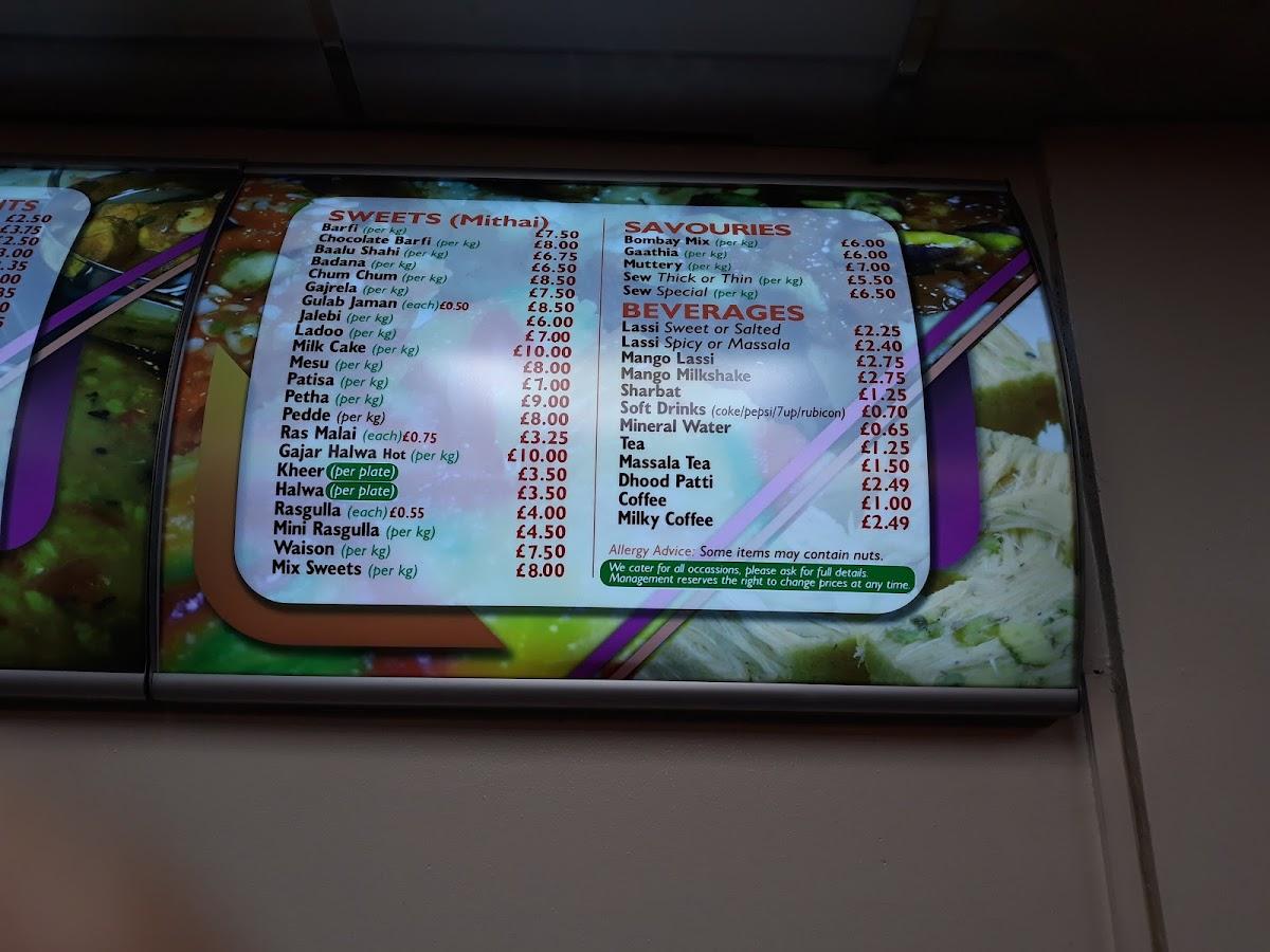 Menu at Bala Sweet & Tandoori Centre fast food, Bedford
