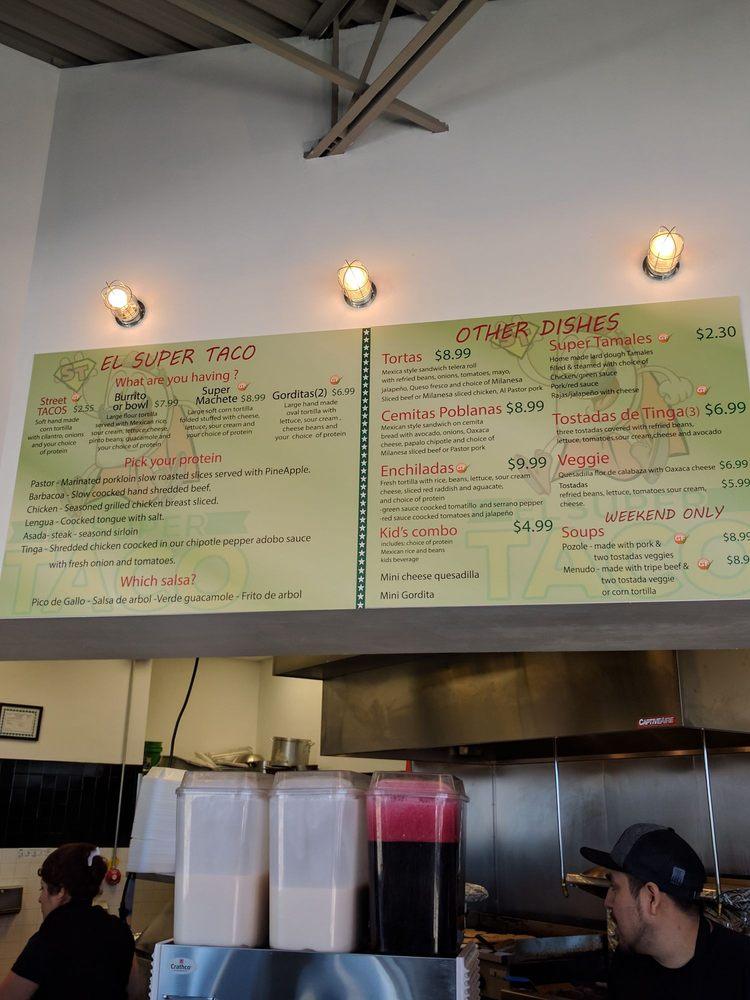 Menu at El Super Taco restaurant, Burnsville