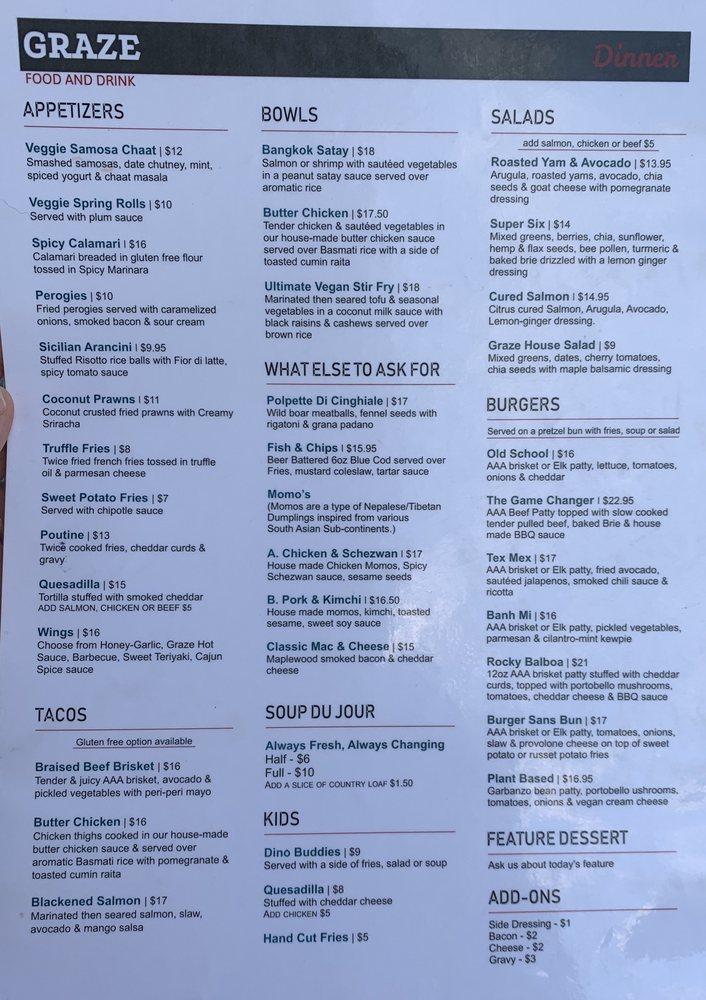 Menu at Graze Food & Drink pub & bar, Canmore