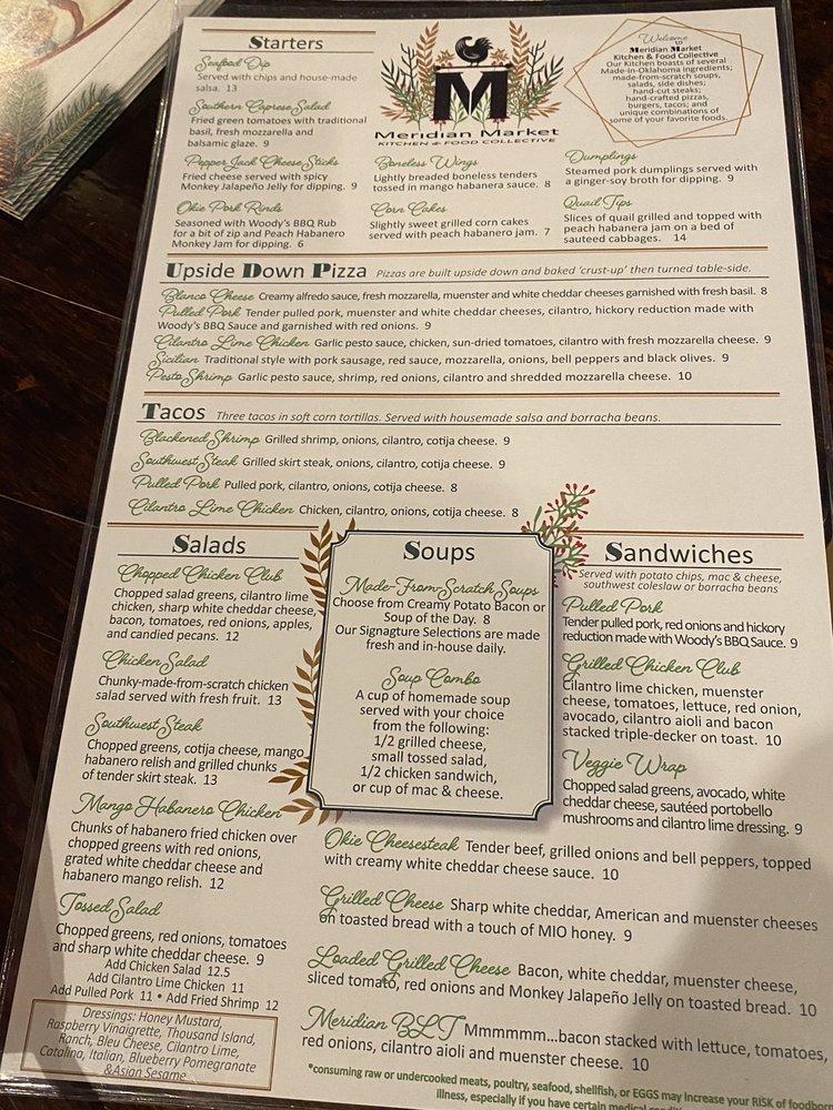Menu at Meridian Market Kitchen and Food Collective pub & bar, Oklahoma ...