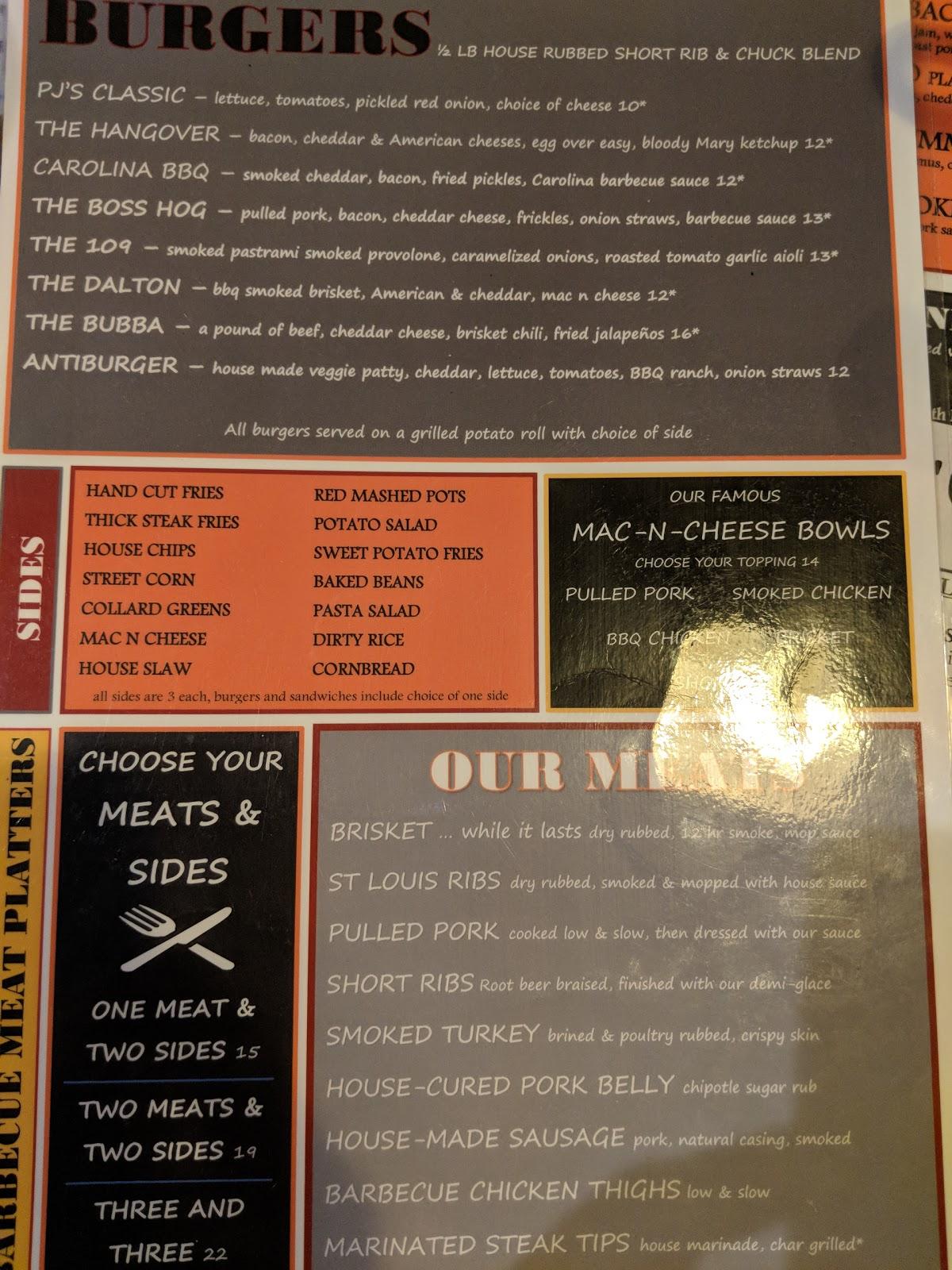 Menu at PJ's Smoke 'N' Grill pub & bar, Medway, 112 Main St