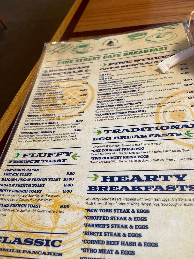 Menu at Pine Street Cafe, Burlington