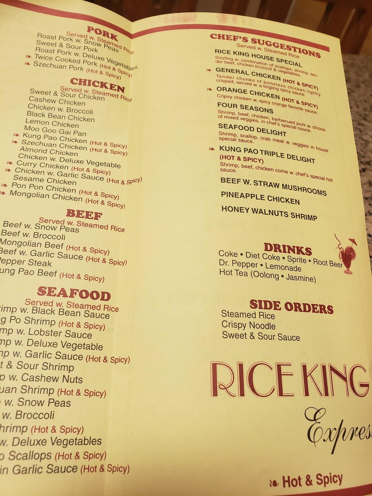 Menu at Rice King Express restaurant, Lehi