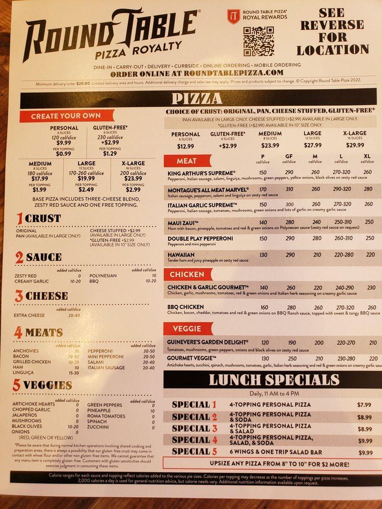 Menu at Round Table Pizza pizzeria, San Antonio