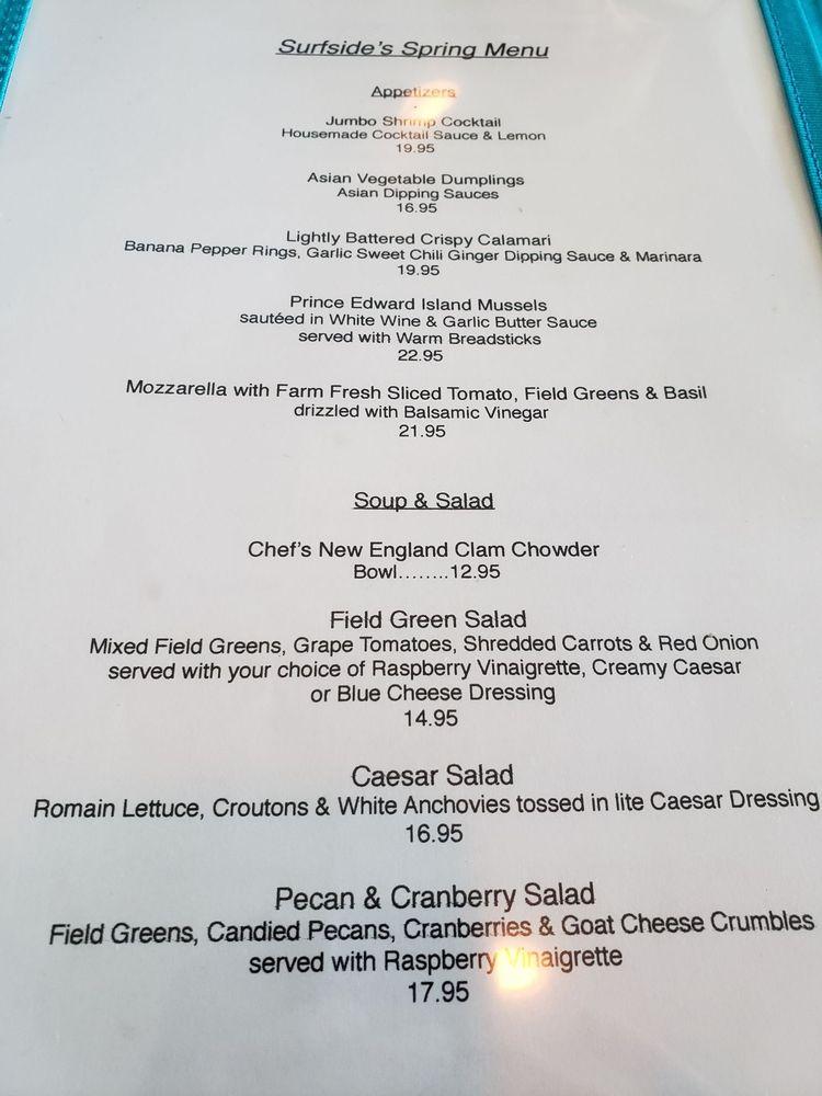 Menu at Surfside Inn restaurant, Montauk