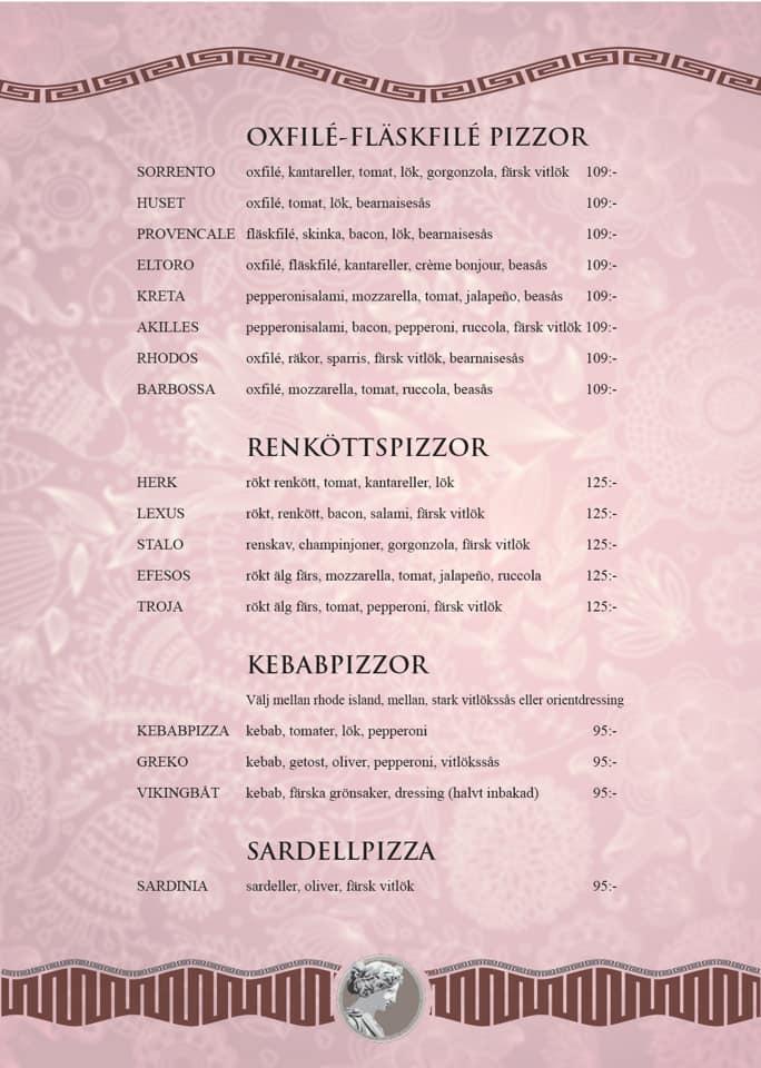 Menu at Afrodite Restaurang restaurant, Arvidsjaur