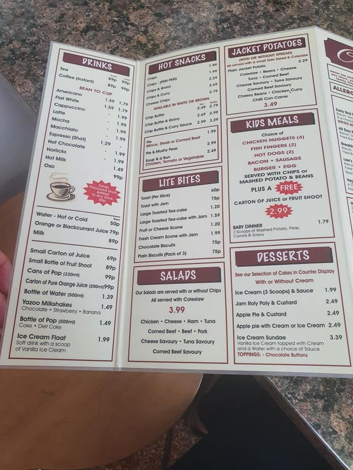 Menu at Cafe L, Hebburn