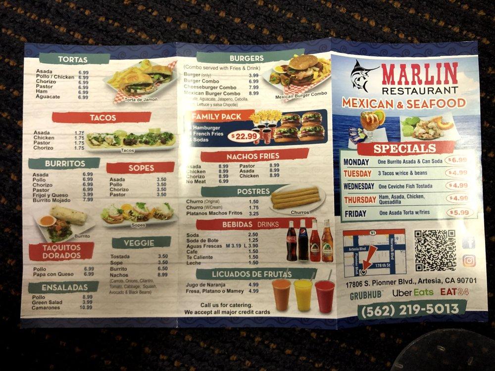 Menu at Marlin Restaurant- Mexican & Seafood, Artesia