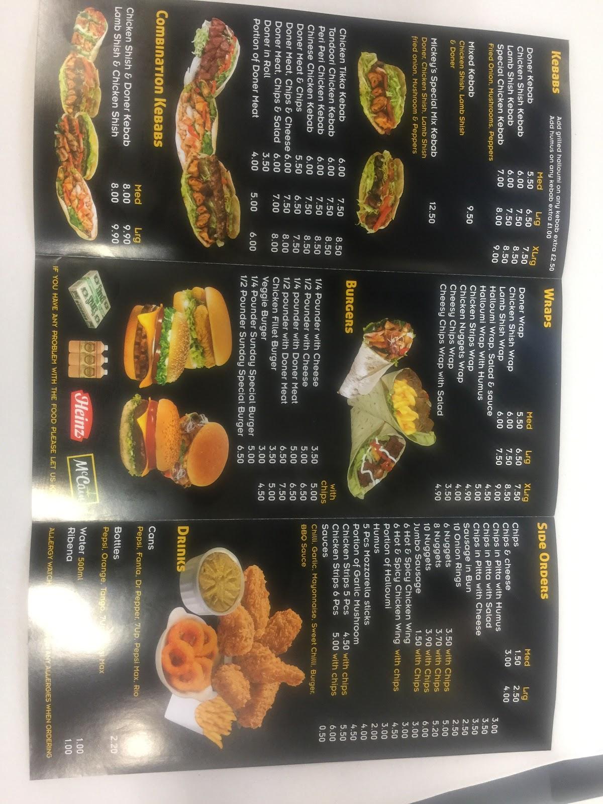 Menu at Mickey's Grill, Chelmsford