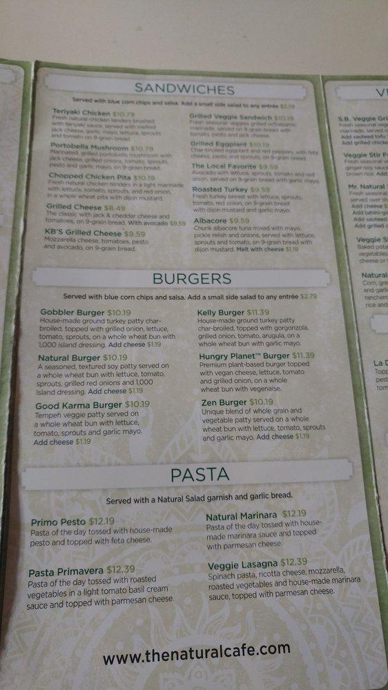 Menu at Natural Cafe, Goleta, Market Pl Dr