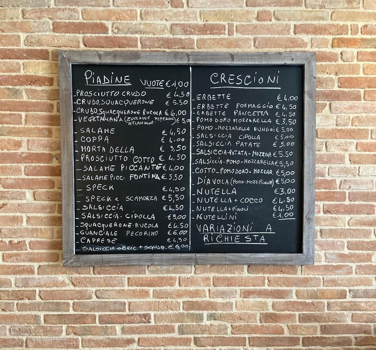 Menu da Piadineria La Tonda ristorante, Ravenna