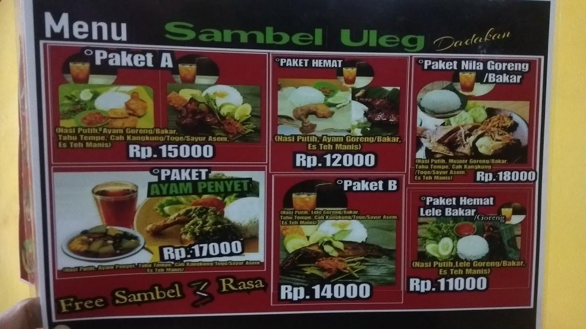 Menu at Sambal Uleg Dadakan restaurant, Purwokerto
