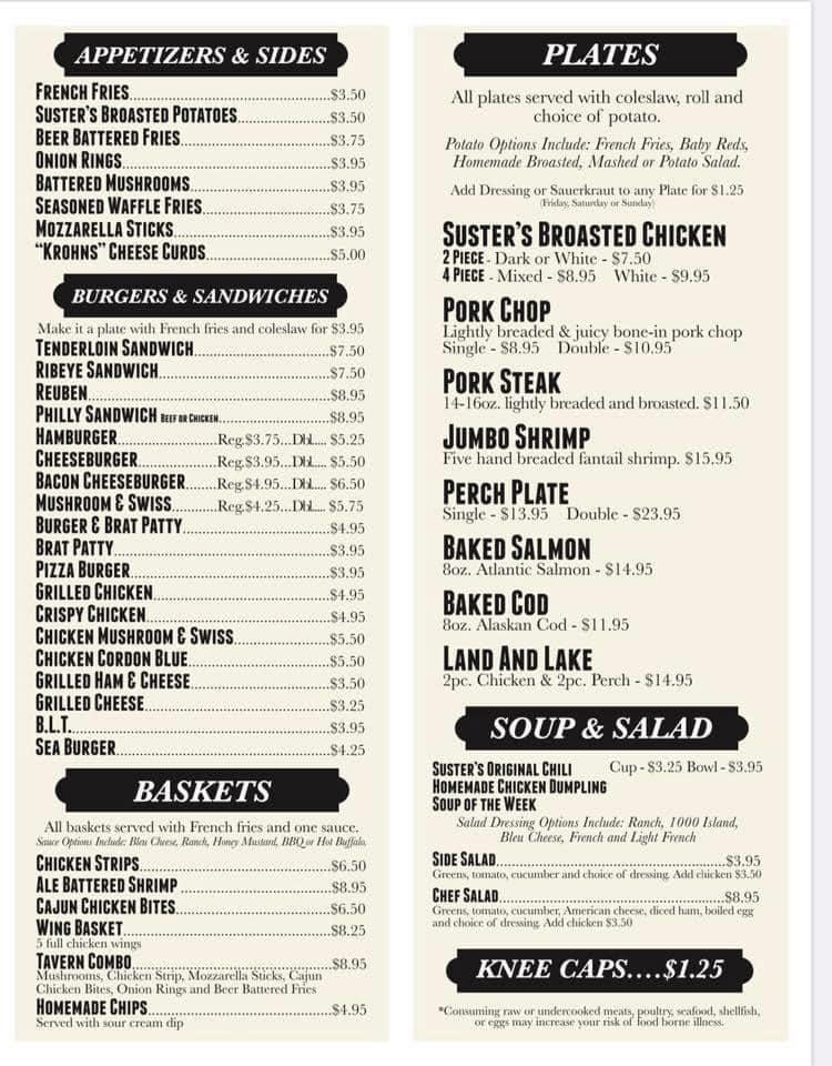 Menu at Susters Arcade restaurant, Denmark
